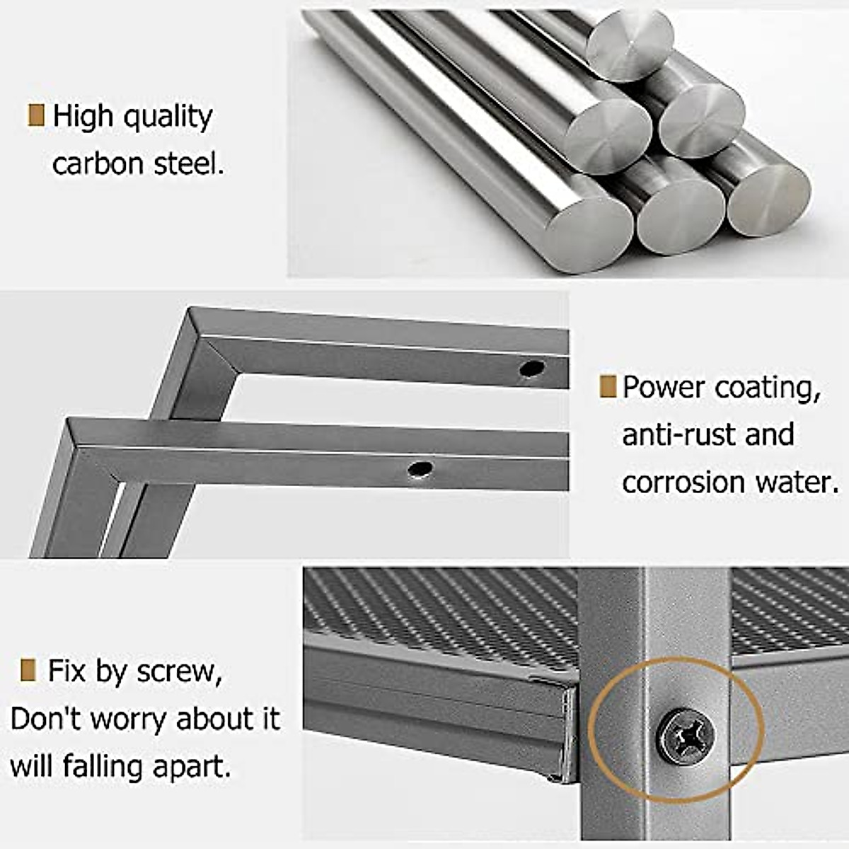 EKNITEY Adjustable Storage Shelf, Metal Kitchen Shelving, Microwave Oven Shelf Utility Storage Shelf with 4 Hooks(4-Tier)