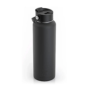 RTIC 40oz Vacuum Insulated Water Bottle, Metal, Stainless Steel, BPA Free, Reusable, Sweat-Proof Flask for Hot and Cold Drinks, Travel, Sports, Camping, Black