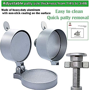 laffeya Burger Press, Hamburger Maker with 50 Non Stick Patty Papers, Adjustable Burger Press Makes 4 1/2" Patties, 1/4Lb to 3/4Lb (Burger Press with Paper)