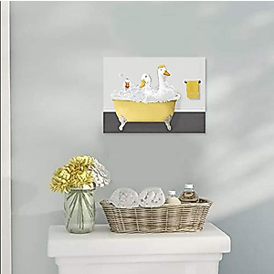 Genius Decor- Modern Funny Wall Art for Bathroom Yellow Gray Three Gooses in Bathtub Picture Print Canvas Decor (Ducks)