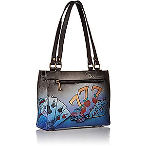 Anna by Anuschka Women's Genuine Leather Large Zip-Top Satchel | Hand Painted Original Artwork | Zip-Top Organizer | Sin City