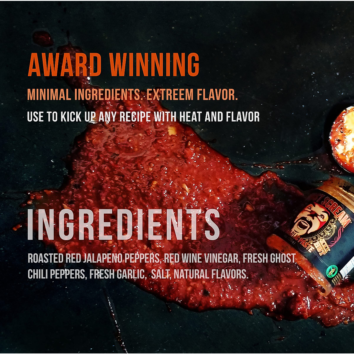 Ghost Scream Hot Sauce - “Chili Garlic Paste” (Asian Style Sambal) - Award Winning Recipe (from a World-Renowned Chef) with Fresh Ghost Chili Peppers, Fiery Red Jalapenos & Fresh Garlic. (9 Oz.)