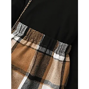 Floerns Girls 2 Piece Outfit High Neck Tee Shirt with Plaid Mini Skirt Set Black Multi 8 Years