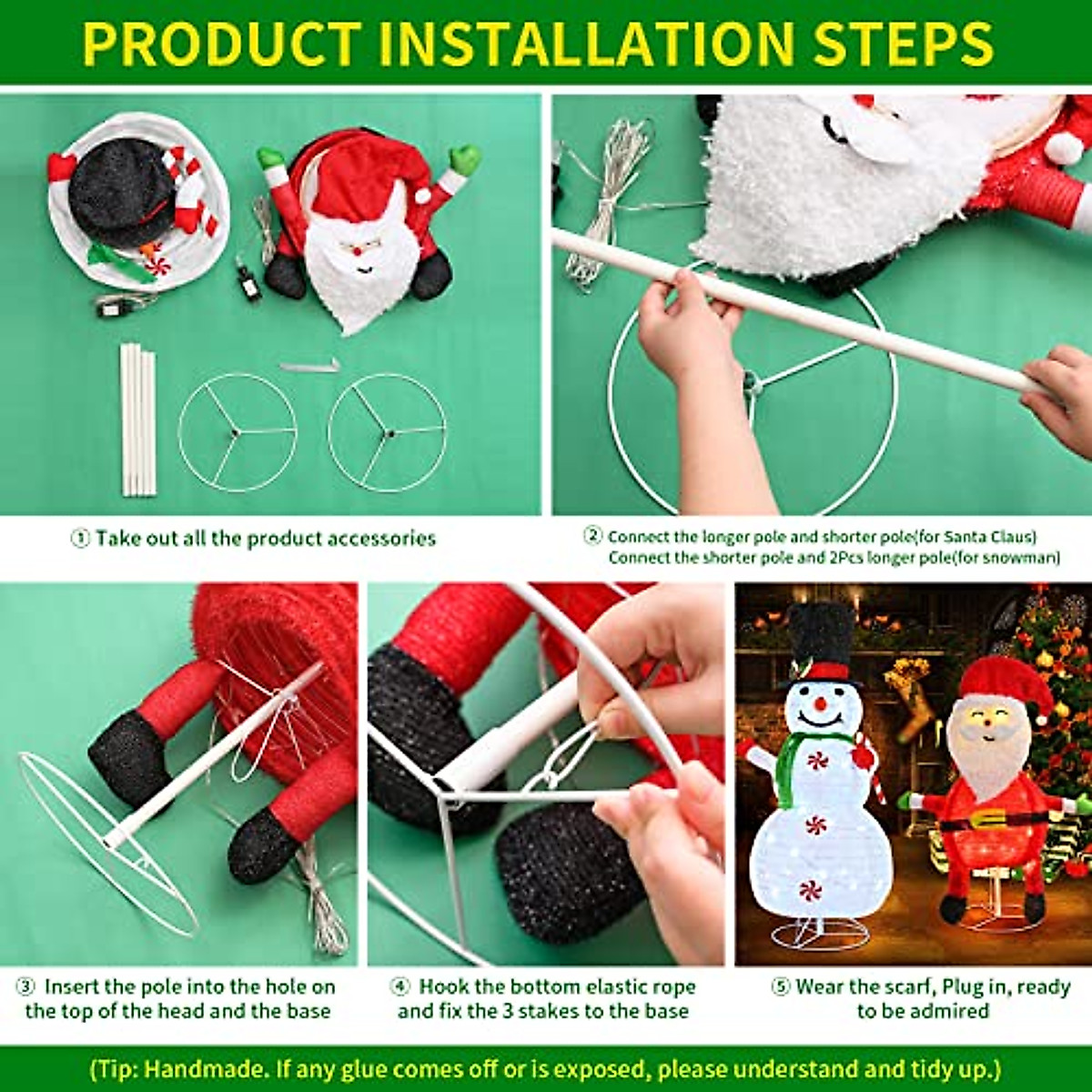 Lighted Snowman Outdoor Christmas Decorations, Set of 2 Collapsible 36 Inch Snowman 32 Inch Santa 100 LEDs Plug-in Power Fluffy Foldable Pop Up Holiday Display for Christmas Indoor Outdoor Yard Décor