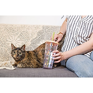 Pearhead Cat Sushi Water Tumbler, Pet Owner Travel Tumbler Cat Accessory, Cat Owner Water Cup for At Home or On-the-Go, Drink Tumbler with Twist on Lid and Reusable Straw, 22oz