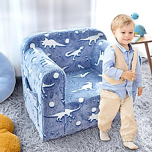 TANOFAR Kids Couch, Toddler Chairs Comfy, Kids Sofa for Boys Ages 1-6, Toddler Foam Couch Glow in The Dark, Soft Comfortable, Cute Dinosaurs