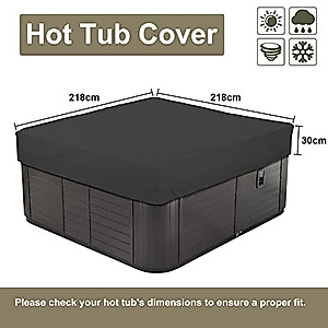Outdoor Square Hot Tub Cover 210D Oxford Fabric Waterproof Dustproof Anti-UV Garden SPA Bath Pool Cover Multiple Sizes to Choice,Black,218x218x30cm