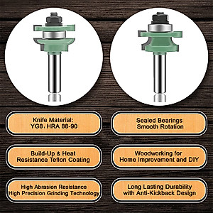 OLETBE 3 PCS Router Bit Set, 1/2-Inch Shank Round Over Raised Panel Cabinet Door Ogee Rail and Stile Router Bits, Woodworking Wood Cutter, Wood Carbide Groove Tongue Milling Tool