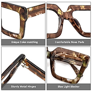 Zeelool Stylish Thick Oversized Square Eyeglasses for Women with Non-prescription Clear Lens Brandon VFP0306-11 Brown