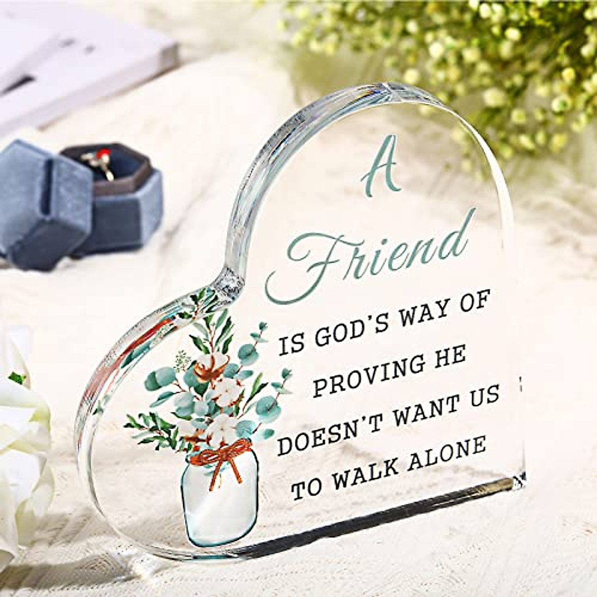 Christian Gifts Birthday Friendship Gifts with Quotes A Friend Is God's Way of Proving He Doesn't Want Us to Walk Alone(Heart Style,6 x 6 x 0.6 Inch)