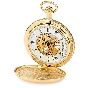 Charles-Hubert, Paris 3909-G Classic Collection Gold-Plated Hunter Case Mechanical Pocket Watch