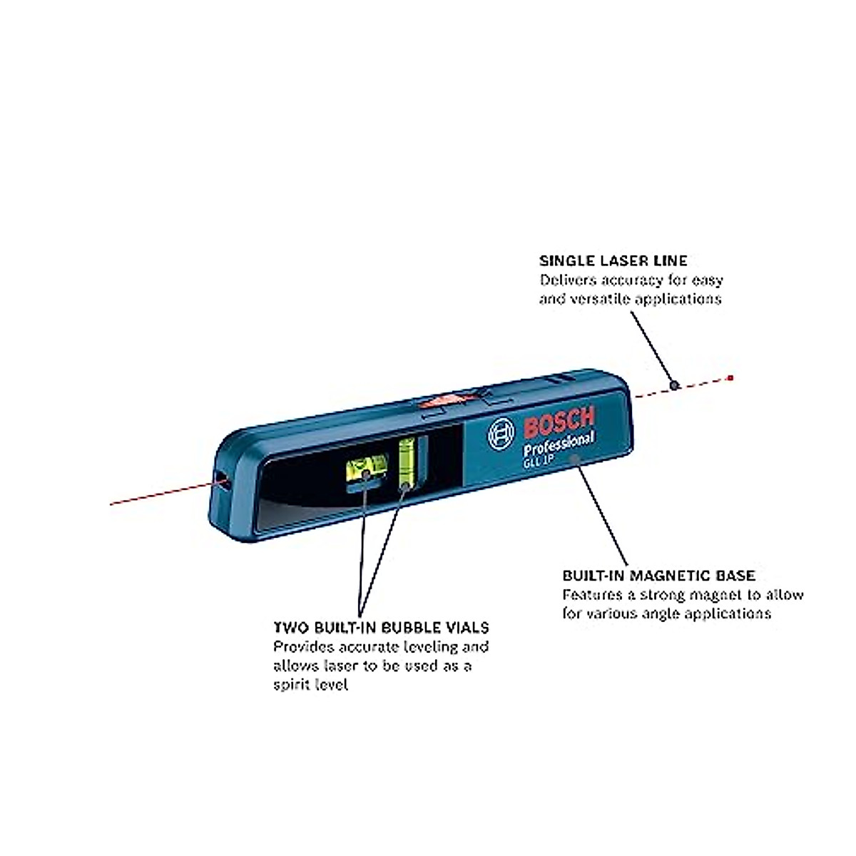 Bosch GLL1P 65ft Combination Point and Line Laser Level for Horizontal, Vertical or Angular Leveling Applications, Black