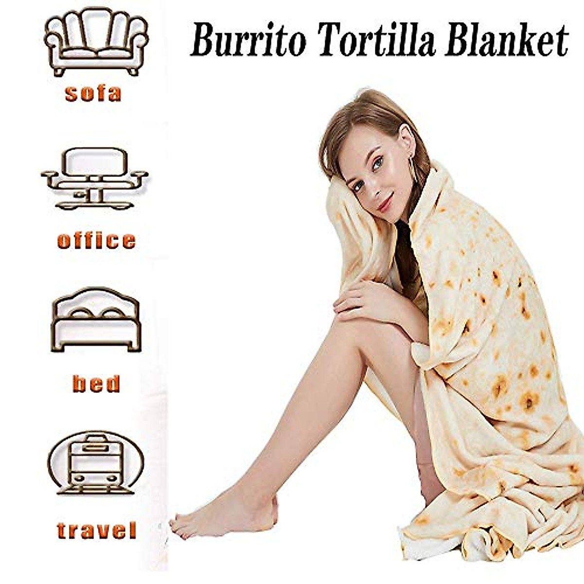 GZDDG Burrito Tortilla Blanket, Perfectly Round Novelty Food Wrap Blanket Creative Food Flour Throw, Comfort Wearable Blanket for Bed & Sofa (59 inch)