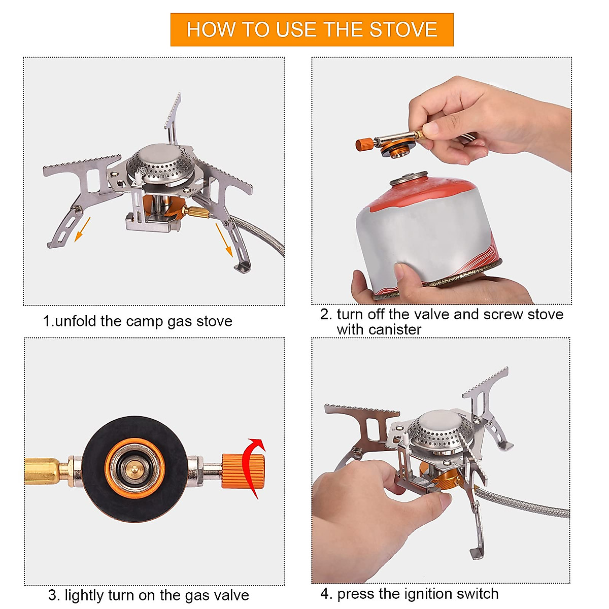 Sagafly Portable Camping Gas Stove with 1LB Propane Tank Adapter, Foldable Camp Stove Backpacking Stove with Piezo Ignition for Outdoor Hiking Cooking Burner