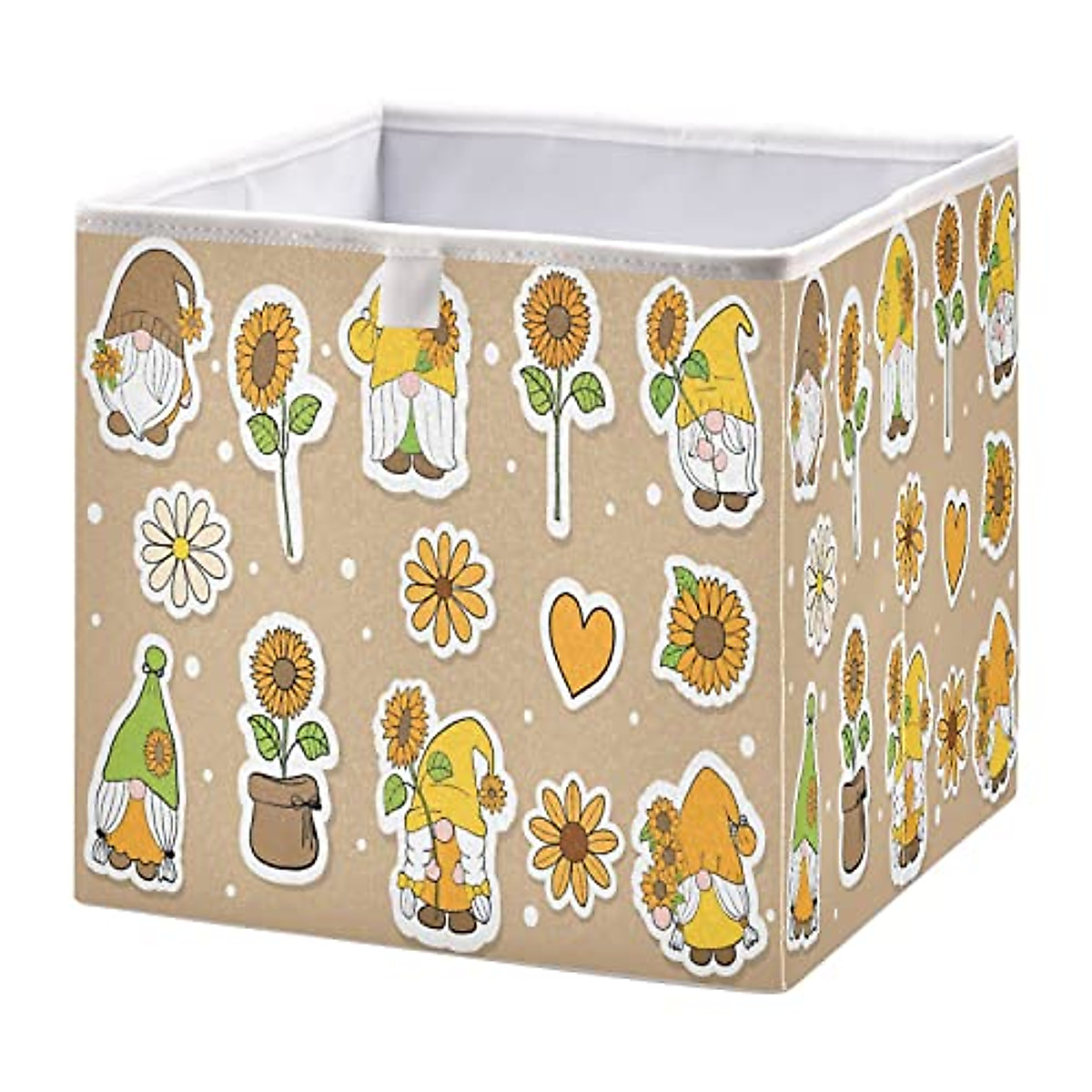 Kigai Sunflowers Gnome Storage Bins Rectangular Foldable Storage Baskets Bin Waterproof Home Organizer with Handles Basket for Toy Nursery Blanket Clothes, 15.8x10.6x7 Inch