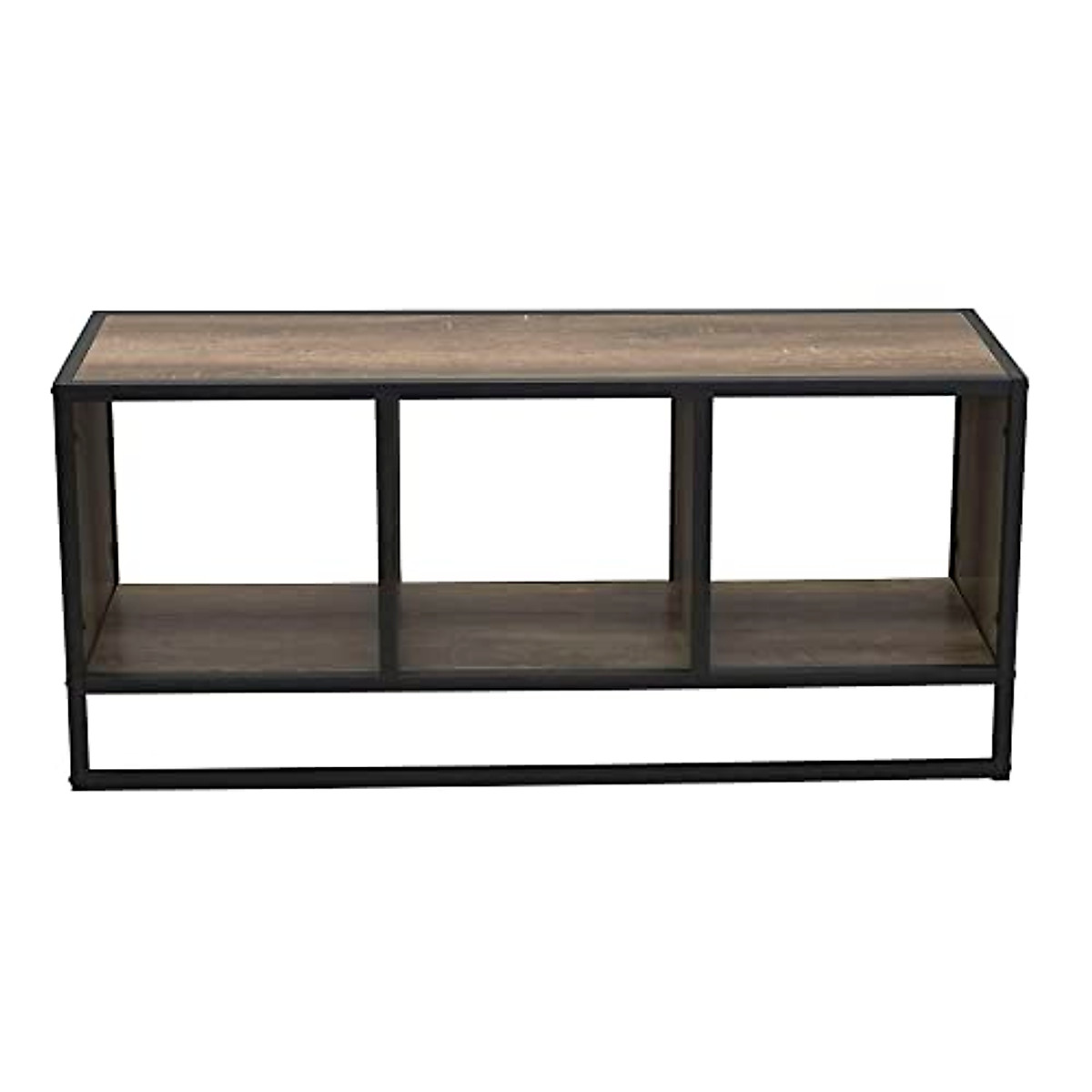 Household Essentials Jamestown TV Stand Coffee Table with Square Cube Storage Compartments Ashwood Rustic Wood Grain and Black Metal