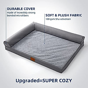 JEMA Orthopedic Dog Bed for Large Dogs, Plush Sherpa L Chaise Pet Bed with Removable Washable Cover, Egg Crate Foam Pet Bed Dog Crate Mat