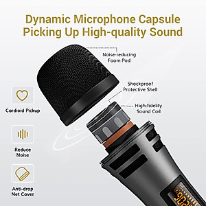 TONOR Wireless Microphones, UHF Dual Karaoke Microphone System, Microfonos Inalambricos with Rechargeable Receiver, Cordless Dynamic Mic Micro Set for Singing, Wedding, DJ, Party, Speech TW320 Grey