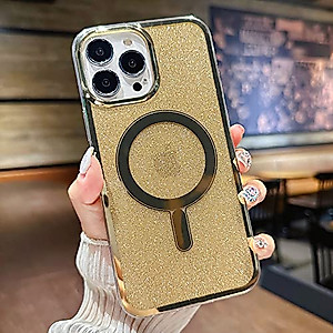 SKYLMW Cute Glitter Case for iPhone 11 6.1" Protective Luxury Magnetic iPhone 11 Case Compatible with Magsafe for Women Girls, [2Pcs Screen Protectors], Gold