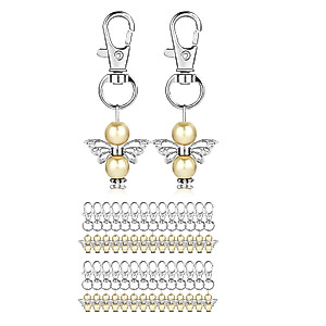 GWHOLE 30 Set of Angel Keychain with Organza Gift Bags and Thank You Favor Tags Guest Return Gift for Baby Shower Baptism Favors Wedding Bridal Birthday Party Favors, Beige