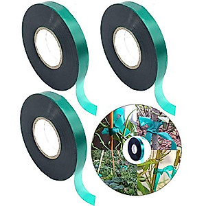 Medoore 3 Rolls 150 Feet Stretch Tie Tape 0.5 Inch Garden Tie Tape Thick Plant Ribbon Garden Green Vinyl Stake for Indoor Outdoor Patio Plant Use