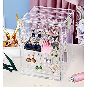 RANIT Acrylic Jewelry Storage Box Earring Display Stand Organizer Holder with 3 Vertical Drawer Transparent