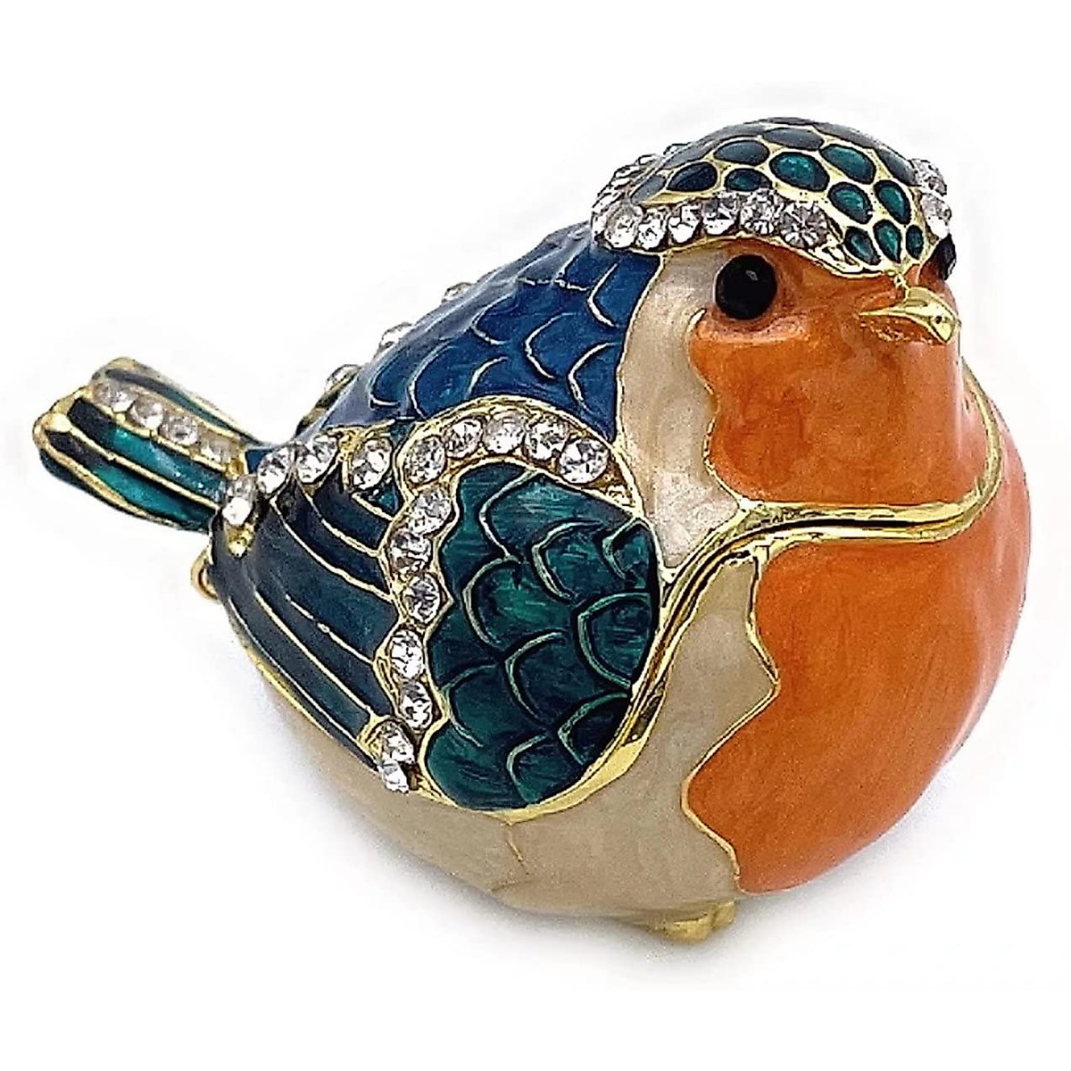 JWT Astyle Robin Bird Hinged Jewelry Box with Stones , Collectible Animal Trinket Box.Rings Earrings Storage Boxes,Bird Figurine Home Decor Gift.