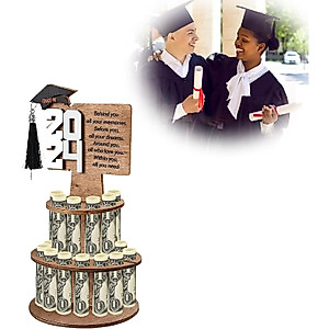 2024 Graduation Gift Money Holder - Class of 2024 Graduation Gifts for Him Her, Graduation Money Cake Stand 2024 Double-Layer Graduation Cash Holder with 25 Holes(WHITE)