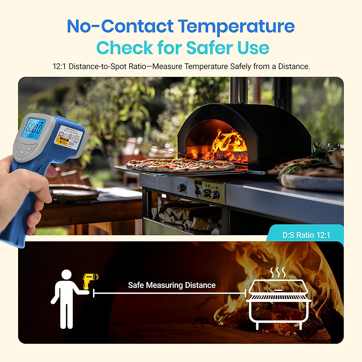 Etekcity Infrared Thermometer Upgrade 774, Heat Temperature Temp Gun for Cooking, Laser IR Surface Tool for Pizza, Griddle, Grill, HVAC, Engine, Accessories, -58°F to 842°F, Blue