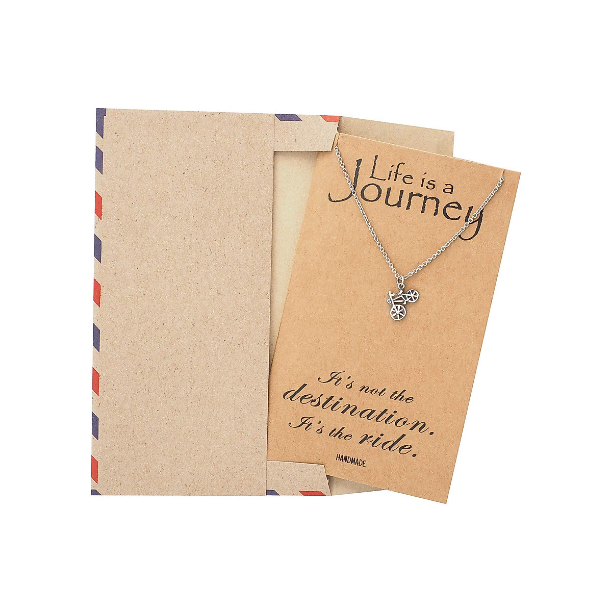 quan jewelry Mini Bicycle Necklace, Journey Traveler Pendant Charm, Gifts for Cyclists & Wanderlust, Minimal Dainty Necklaces, Fitness Jewelry with Quote Card