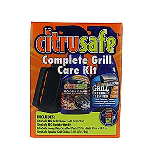 Citrusafe Grill Care Kit - BBQ Grid and Grill Grate Cleanser, Exterior Cleaner, and Scrubber by Citrusafe (16 oz Each)