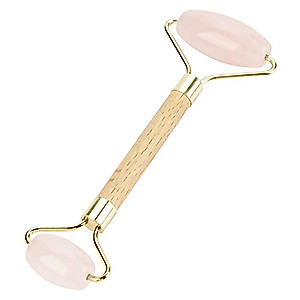 Natural Double Head Rose Quartz Beauty Slimming Natural Jade Facial Roller Face Neck Massage Tool(#02)