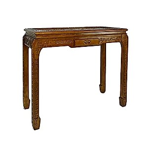 Benjara Mai 36 Inch Classic Wood Console Table, 1 Drawer, Floral Carving, Brown