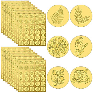 540 Pcs Gold Embossed Envelope Seals Stickers Flowers Plants Self Adhesive Seal Stickers Wax Seals Stickers for Wedding Invitations Greeting Cards Party Certification DIY, 6 Styles