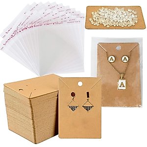 SXDMHYB Earring Cards,earring cards for selling,with 150 Kraft Paper Earring Display Cards,300Clear Earring Backs,150 Self Adhesive Bags,for Hanging earrings,Jewelry,Jewelry Bags 3.5"x2.4"(Brown)