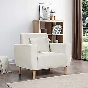 FREEHOMAE Polyester Accent Chair for Living Room, Square Arm Chair with Toss Pillow Comfy Single Sofa Club Chair for Small Space