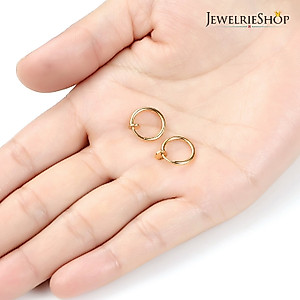 JewelrieShop Retractable Earrings Fake Hoop Fake Nose Ring Non Pierced Earrings Fake Cartilage Piercing Clip on Nose Ring for Women (Gold, 1 Pair)