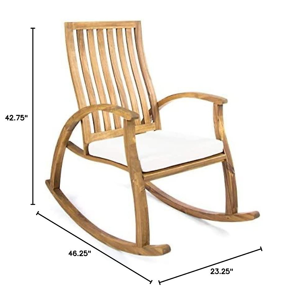 GDFStudio Caleb Outdoor Acacia Wood Rocking Chair with Water Resistant Cushion (Natural Stained/Cream)