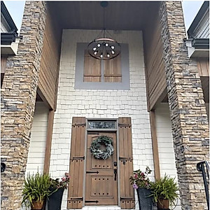 Wellmet Farmhouse Chandelier Diam 38'', Large Wagon Wheel Chandelier Wild West for Dining Room, Rustic Metal Finish with 8 Lights Sputnik Chandelier (Rust Color, Large)