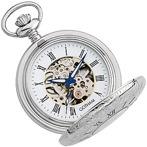 Gotham Men's Silver-Tone 17 Jewel Mechanical Exhibition Pocket Watch # GWC14040S