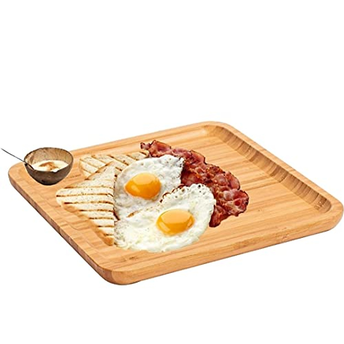 8 Inch Bamboo Serving Tray - Breakfast, Dinner Food Trays, Coffee & Tea Serving Tray, Fruit and Pastry Platter, Tabletop Decor