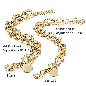 Jinbaoying CZ Wide Cuban Curb Link Bracelets for Women Adjustable Extenders Chunky Bracelet Gold Silver Rose Gold Plated Stainless Steel Link Charm Chain with Round Disc Charm (Small Disc Gold)