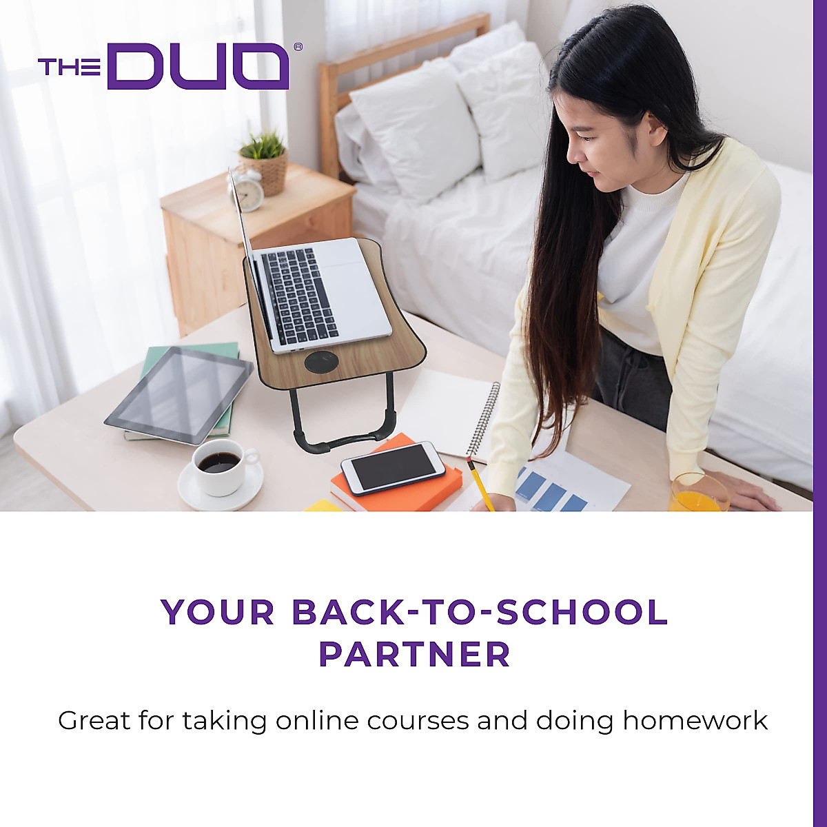 THE DUO Laptop Workstation for Bed and Sofa - Foldable Laptop Table, Portable Table for Bed, Lap Desk for Working, Reading, Eating - Marble, 26 x 17.5 inches