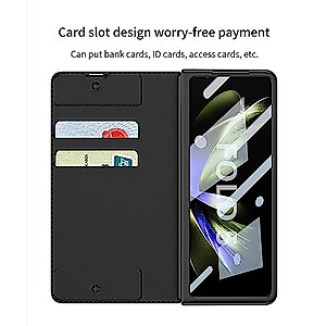 FYTON Case for Galaxy Z Fold5 Case with S Pen Holder (Removable), Z Fold5 Wallet Case with Hinge Protection, Card Slot and Kickstand Function for Samsung Galaxy Z Fold5 5G, Cloud Black