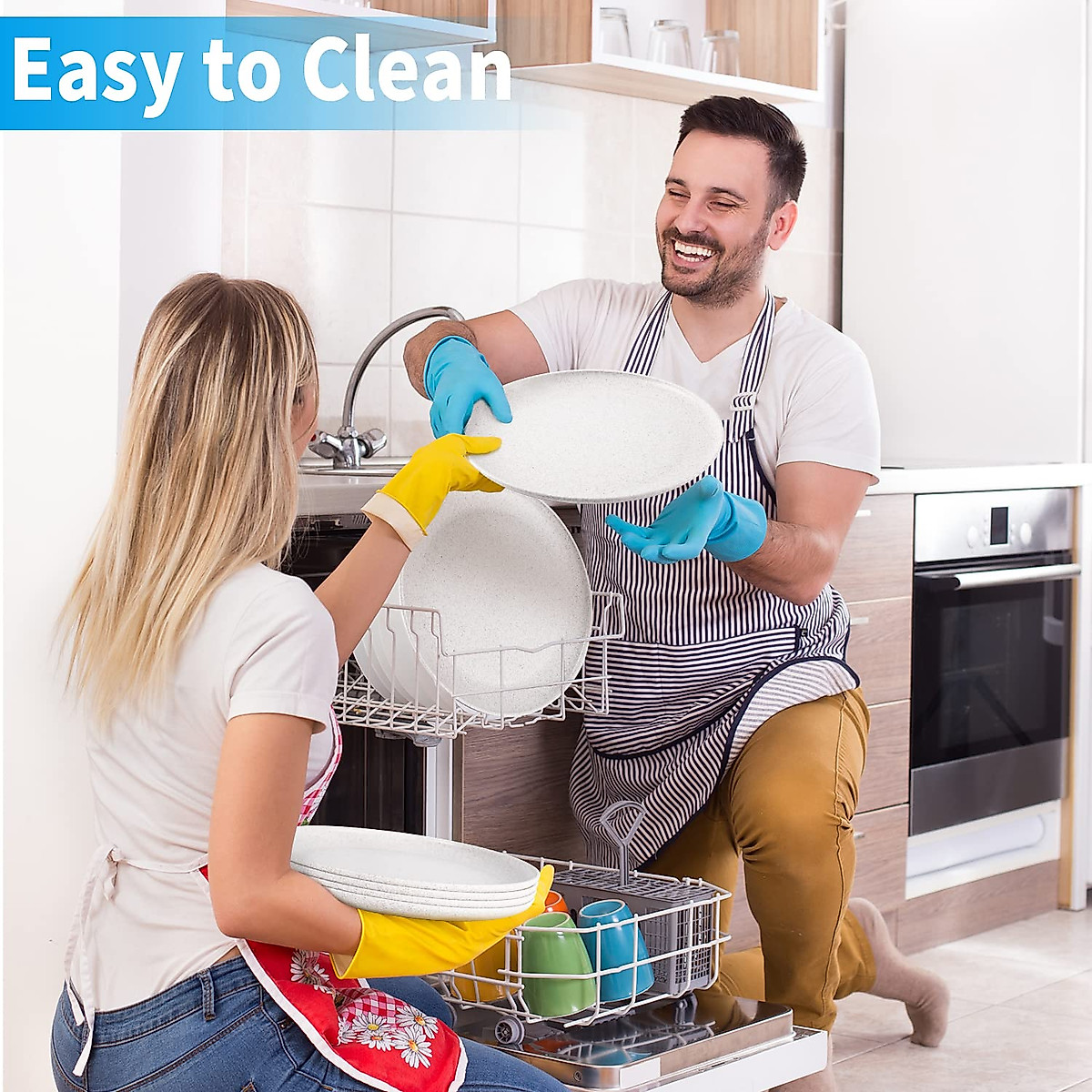 MISS BlG Dinner Plates,Plates,10 inches Plastic Plates Reusable Set of 8,for Children&Adult wheat straw dinnerware sets,No BPAs and No Chemical Dyes(Wheat White)