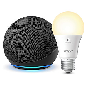 Echo Dot (4th Gen) | Charcoal with Sengled Bluetooth bulb | Alexa smart home starter kit