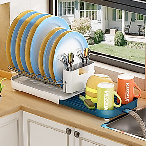 PXRACK Dish Drying Rack, Expandable(11.4"-18") Dish Rack for Kitchen Counter with Detachable Utensil Holder, Stainless Steel Small Dish Drainer and Drainboard Set for Kitchen in Sink