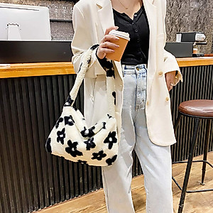 Fluffy Tote Bag Y2K Shoulder Bag Cute Y2K Furry Purse Plush Bag Aesthetic Plush Underarm Bag for Women