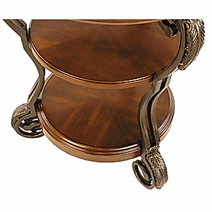 Signature Design by Ashley Nestor Traditional Hand-Finished Chairside End Table with 2 Fixed Shelves, Dark Brown