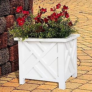 Lattice Design Planter Box – 14.75-Inch-Square Decorative Outdoor Flower or Plant Pot – Front Porch, Patio, and Garden Decor by Pure Garden (White)